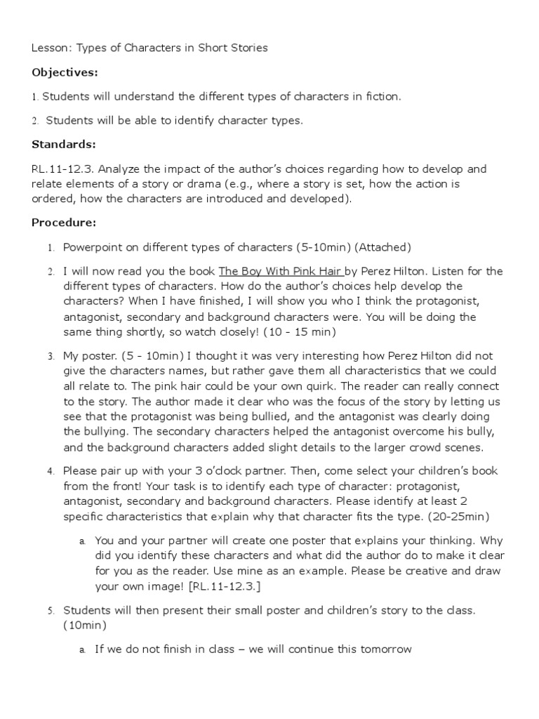 Types of Characters in Fiction Lesson | PDF | Poster | Communication