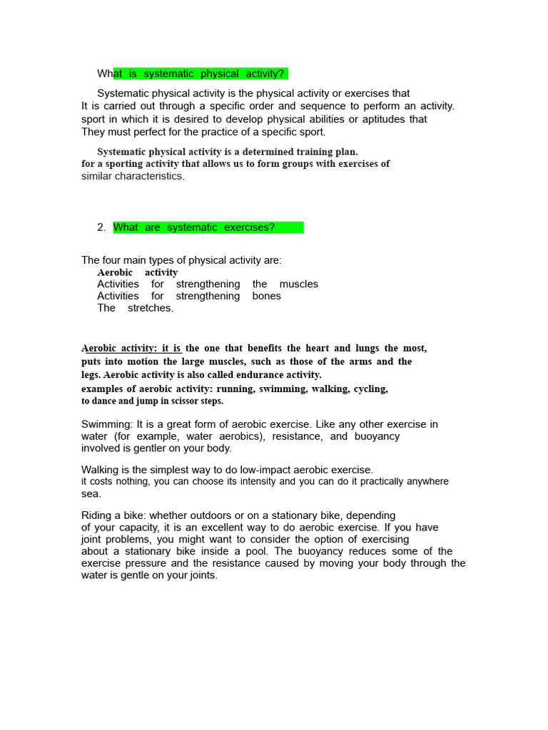 3 Systematic Physical Activity | PDF | Strength Training | Aerobic Exercise