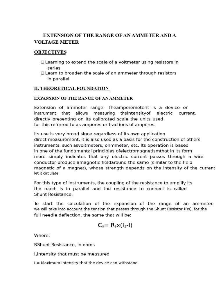 Extension of The Range of An Amperemeter and A Voltmeter | PDF ...