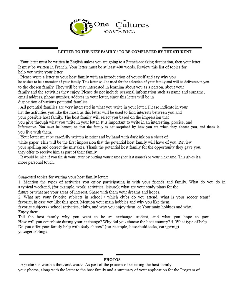 Letter to Your Host Family | PDF