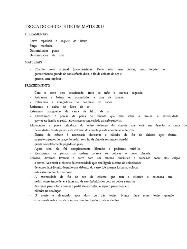 Troca Do Cable Do Matiz 2015 | PDF