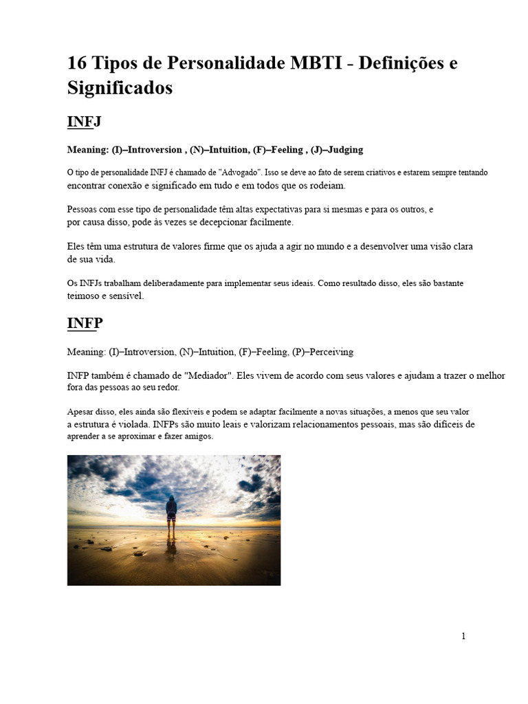 16 Tipos de Personalidade MBTI - Definições e Significados | PDF | Tipo ...