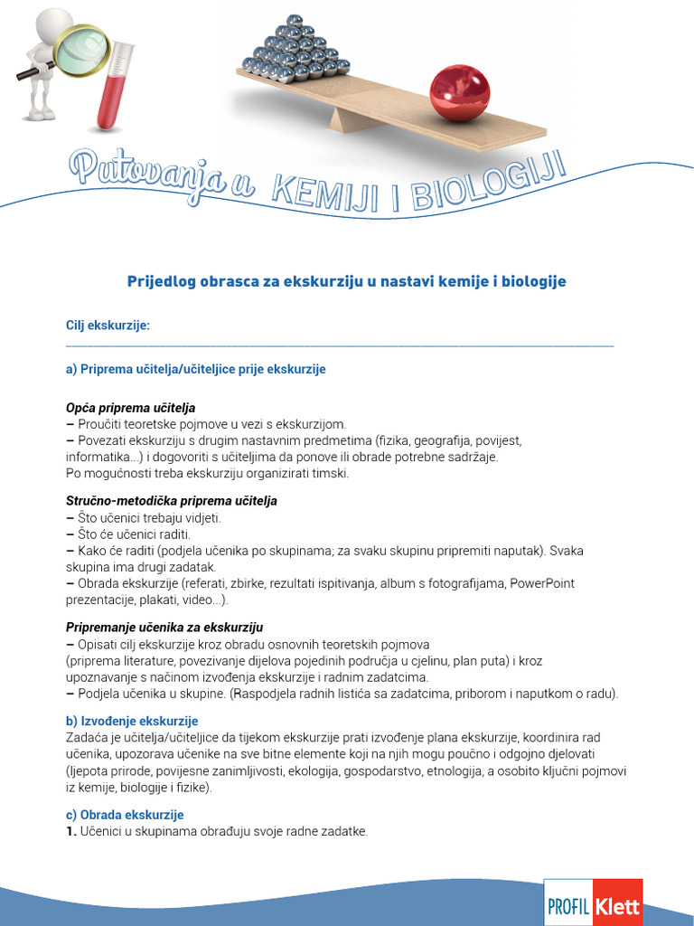 Prijedlog Obrasca Za Ekskurziju U Nastavi Kemije I Biologije | PDF
