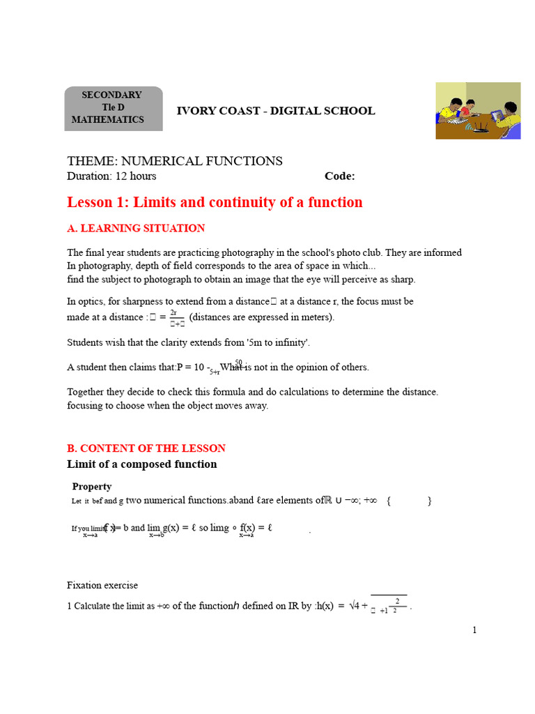 TD Maths Lesson 01 LIMITS AND CONTINUITY | PDF | Function (Mathematics) | Asymptote