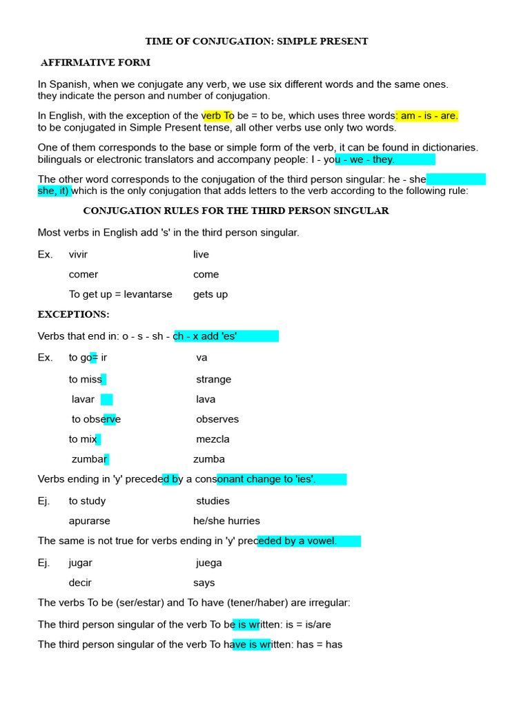 Simple Present Conjugation | PDF | Grammatical Conjugation | English ...