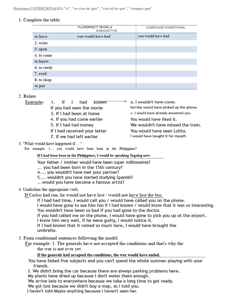 10 Practice of Conditional Sentences (Exercises) | PDF | Grammar | Linguistics