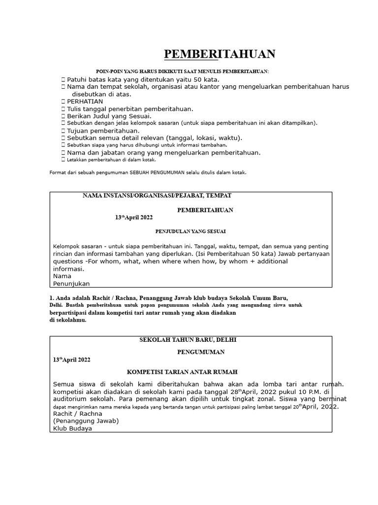 PEMBERITAHUAN Dan SURAT KEPADA REDAKSI | PDF
