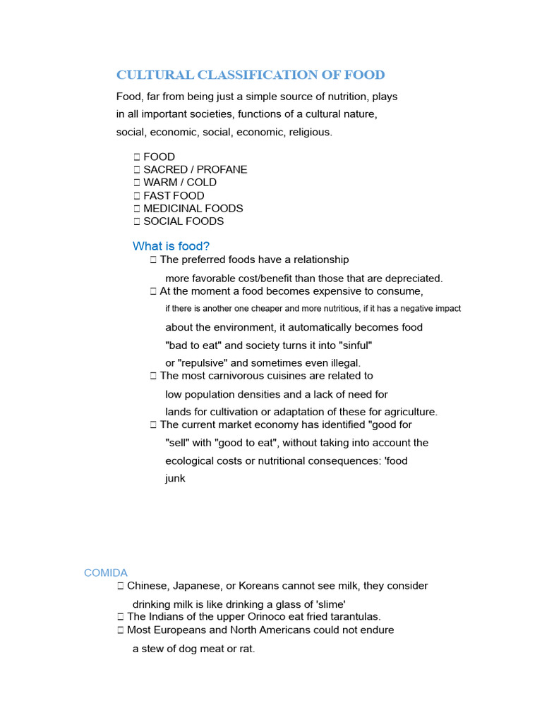 Cultural Classification of Food | PDF | Foods | Vegetables
