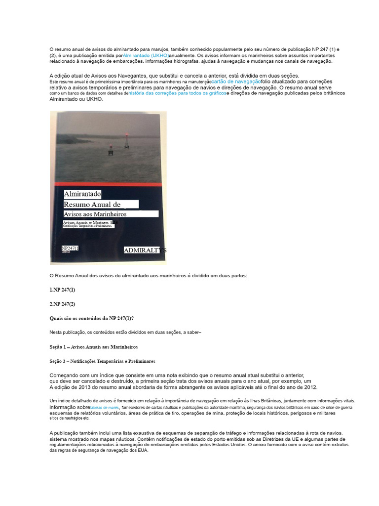 Resumo Anual de Avisos Aos Marinheiros O Que É NP247 | PDF | Navios