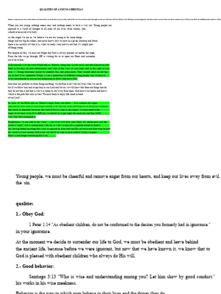 Characteristics of Young Christians | PDF | Fruit Of The Holy Spirit ...