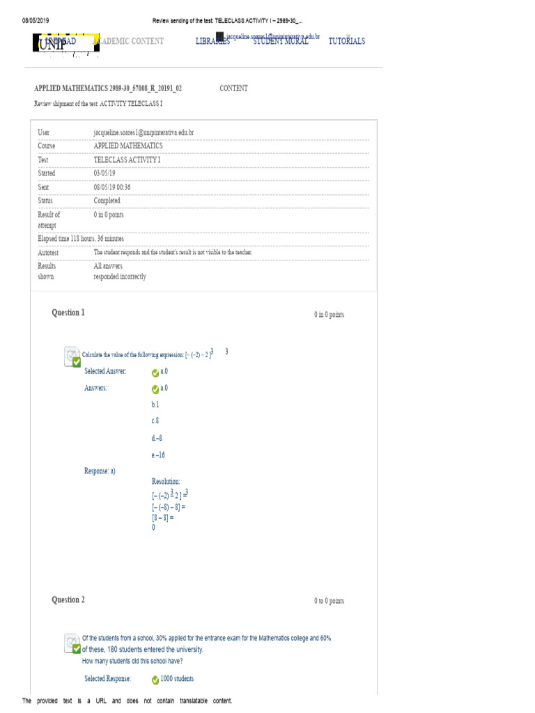 Teleclass Activity I Applied Mathematics UNIP | PDF