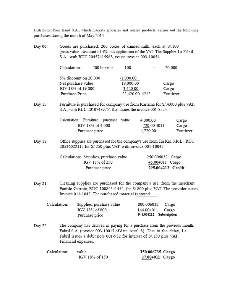 Practical Case - Purchase Register Distributor Your Hand | PDF ...