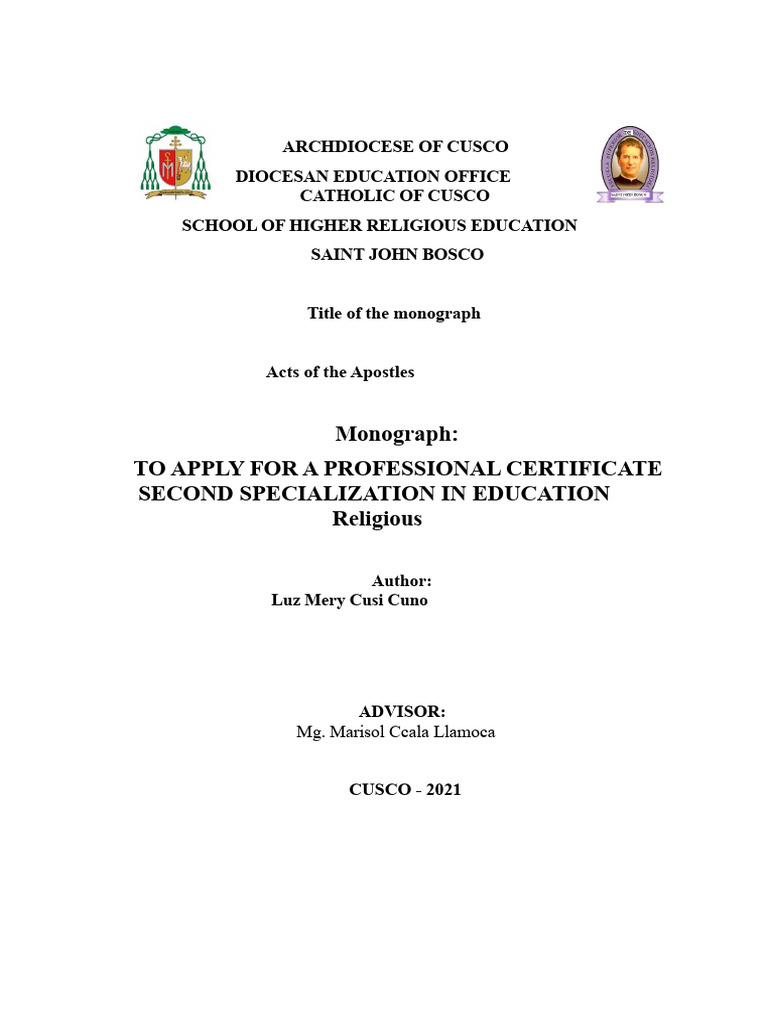 Monograph On The Acts of The Apostles - Luz Mery Cusi Cuno 01 | PDF | Acts Of The Apostles | Jesus