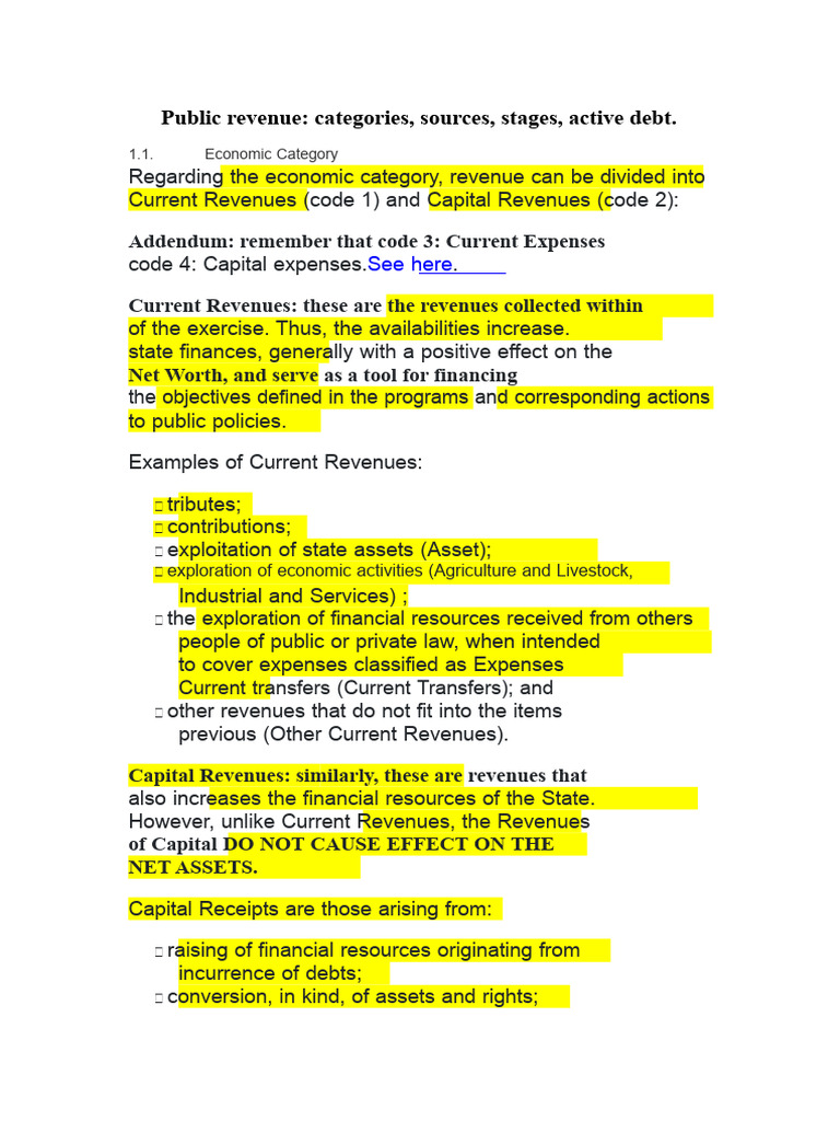 9.7 Public Revenue Categories, Sources, Stages, Active Debt. | PDF ...