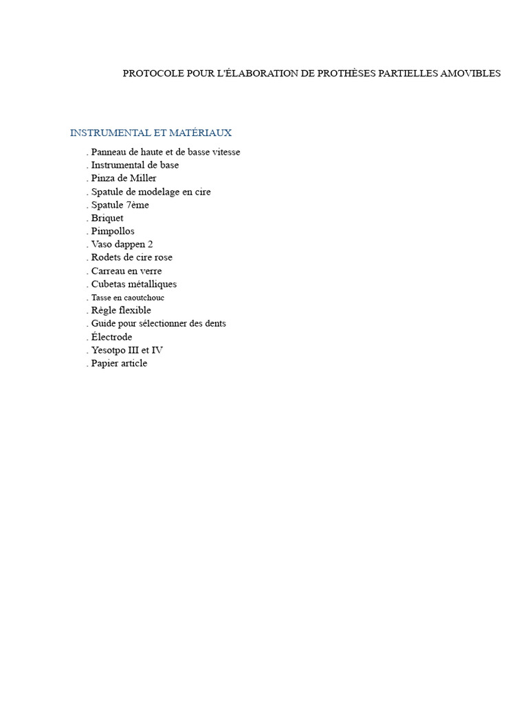 Protocole Prothèses Partielles Amovibles | PDF