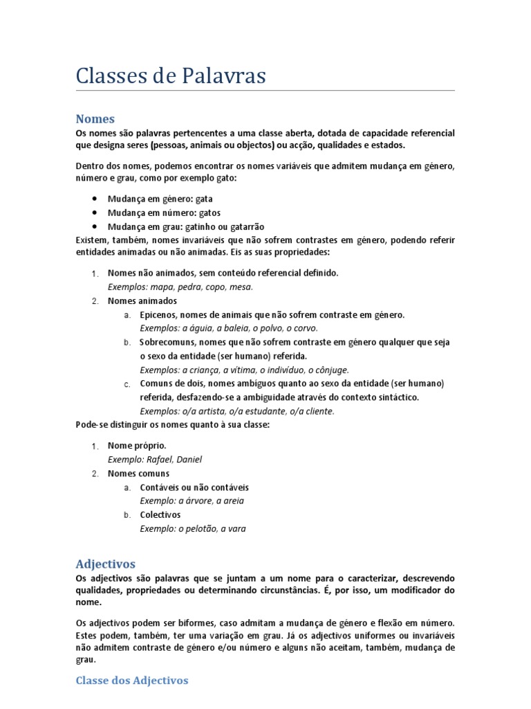 Gramática - Classes e Subclasses de Palavras | PDF | Pronome | Linguística
