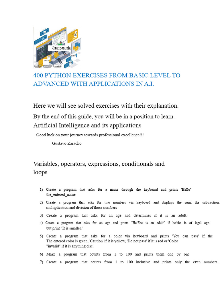 400 Python Exercises From Basic To Advanced Level With Applications in Ai | PDF | Matrix ...