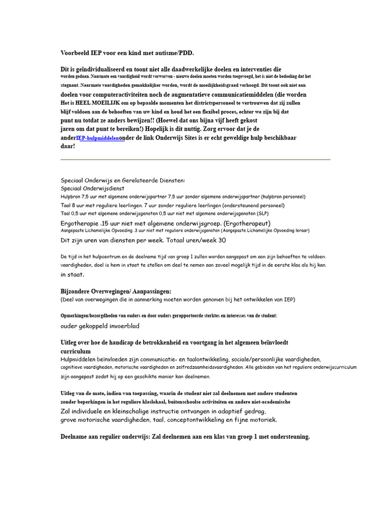 Voorbeeld IEP Voor Kind Met Autisme | PDF