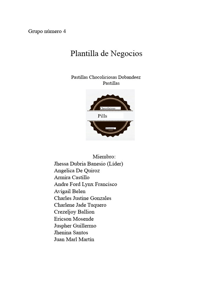 Plantilla de Negocios Choco Pastillas | PDF | Postres
