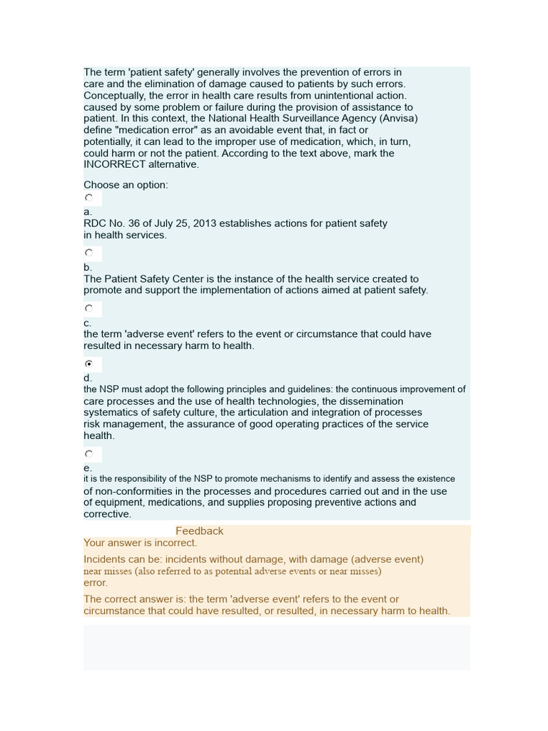 Patient Safety Course Exams | PDF | Patient Safety | Medical Error