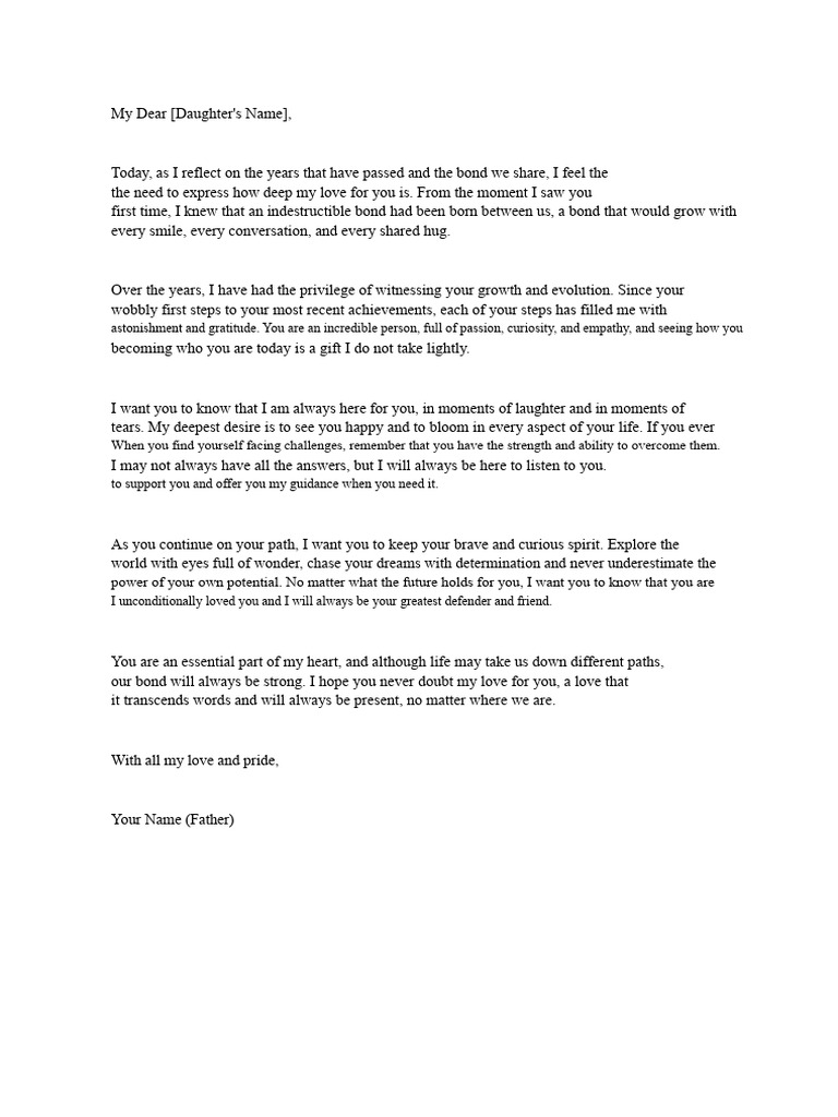 Letter From Father To Daughter | PDF