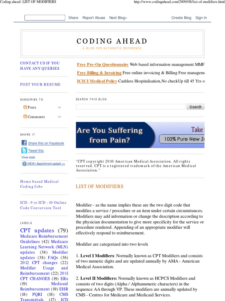 Coding Ahead - List of Modifiers | PDF | Hemodialysis | Surgery