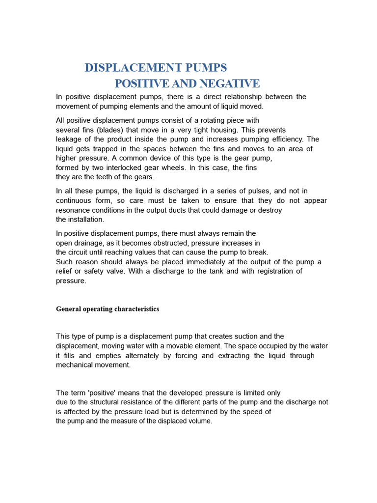 Positive vs Negative Displacement Pumps | PDF | Pump | Hydraulics