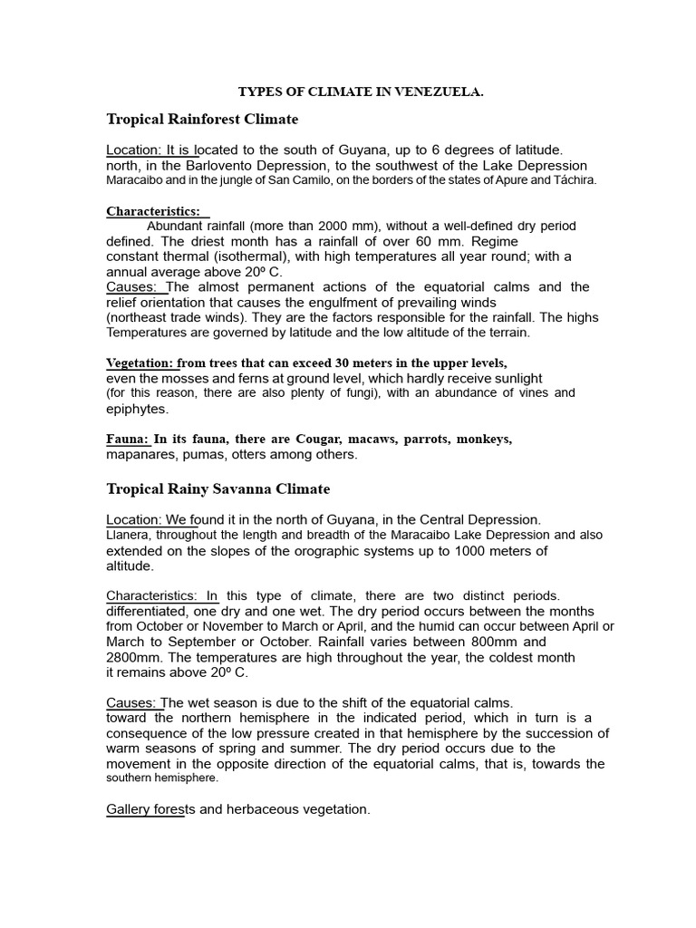 Types of Climate in Venezuela | PDF | Rain | Climate