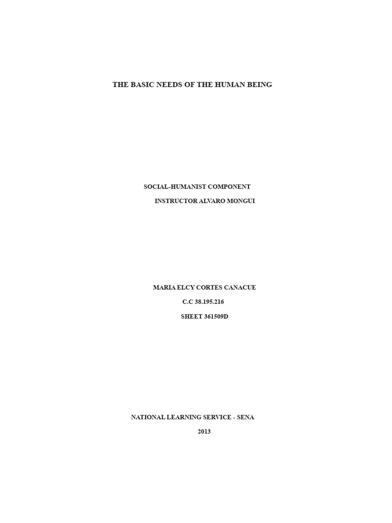 Final Essay On Basic Needs | PDF | Self Actualization | Behavioural Sciences