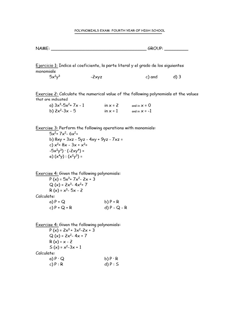 Exam Topic 2-Polynomial-Model 5 | PDF