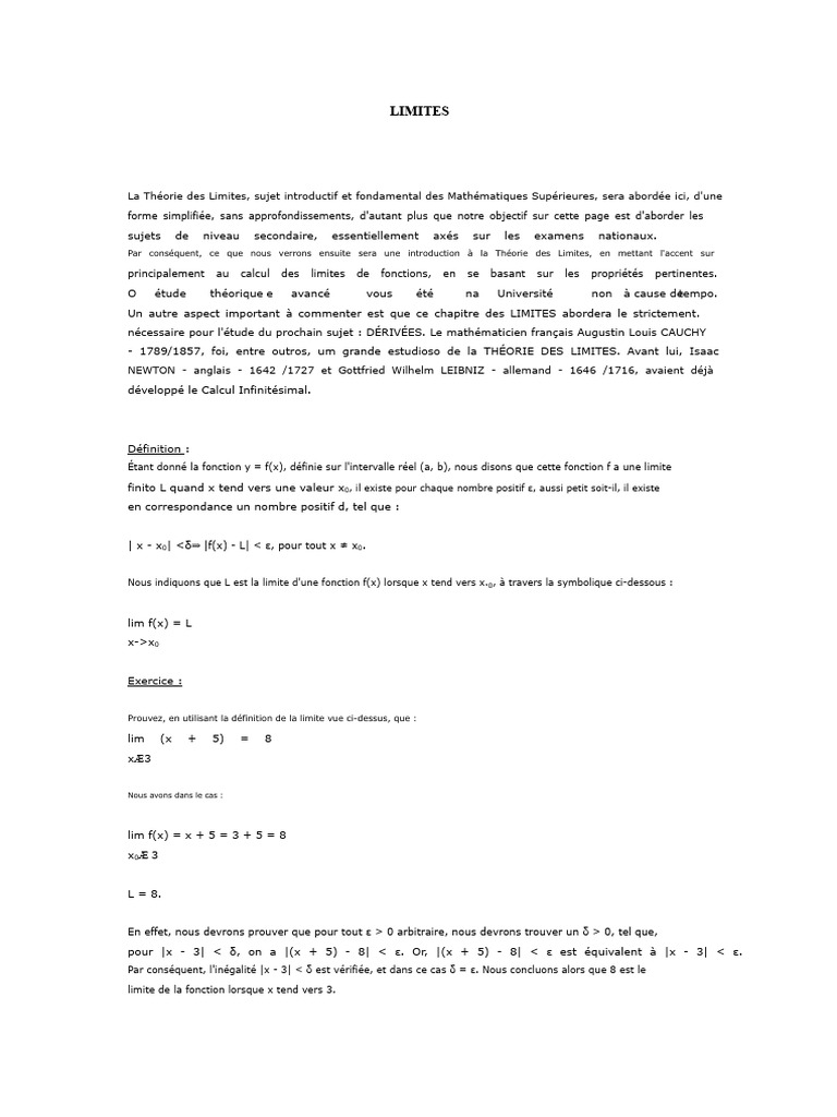 Introduction aux Limites Fondamentales | PDF | Limite (mathématiques ...