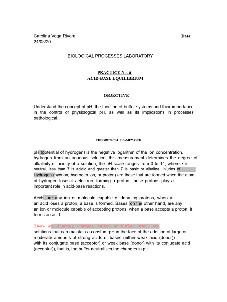 Practice No. 6. Acid-Base Equilibrium | PDF | Ph | Buffer Solution