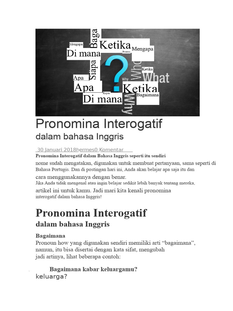 Pronomina Interogatif dalam Bahasa Inggris | PDF