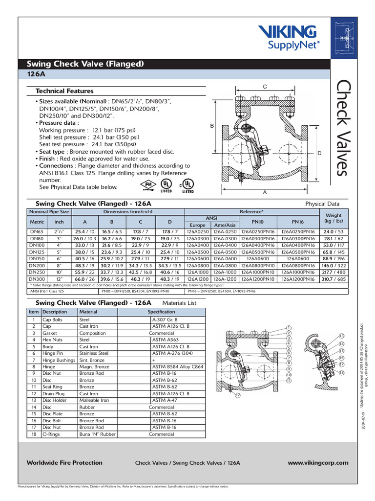 EMA-014 Swing Check Valve 4 in | PDF | Valve | Mechanical Engineering