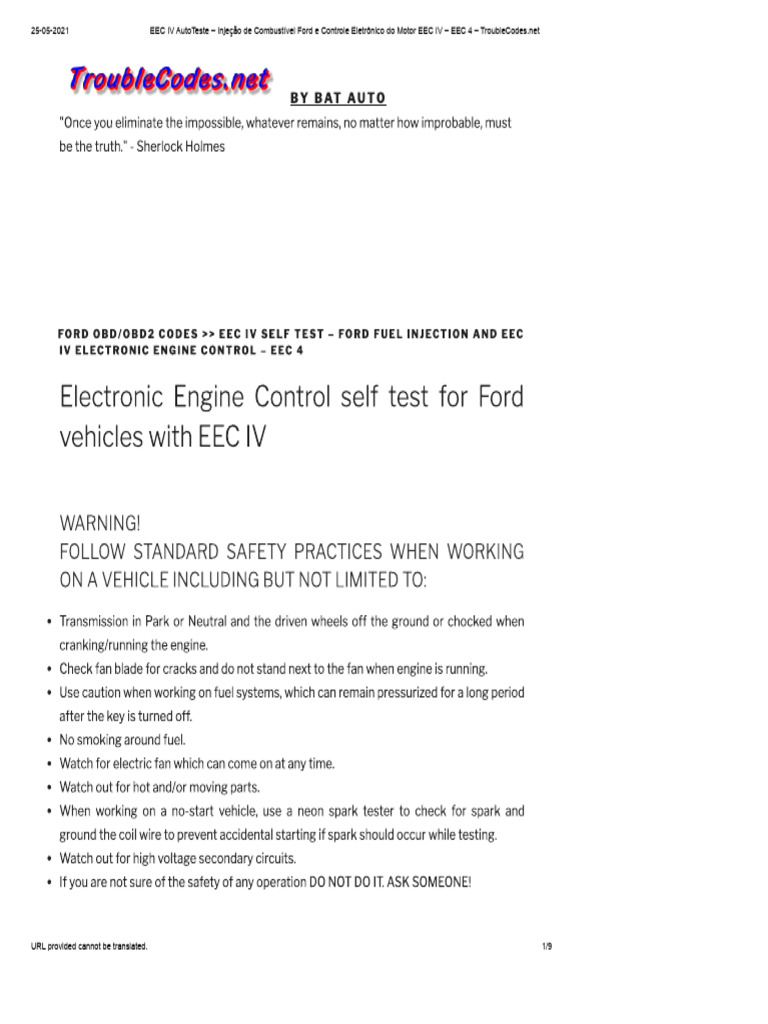Teste de Auto-Diagnóstico EEC IV - Injeção Eletrônica Ford e Controle ...