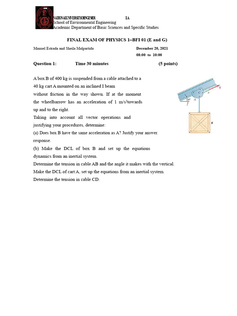 Physics 1 Final Exam - National University | PDF | Force | Collision