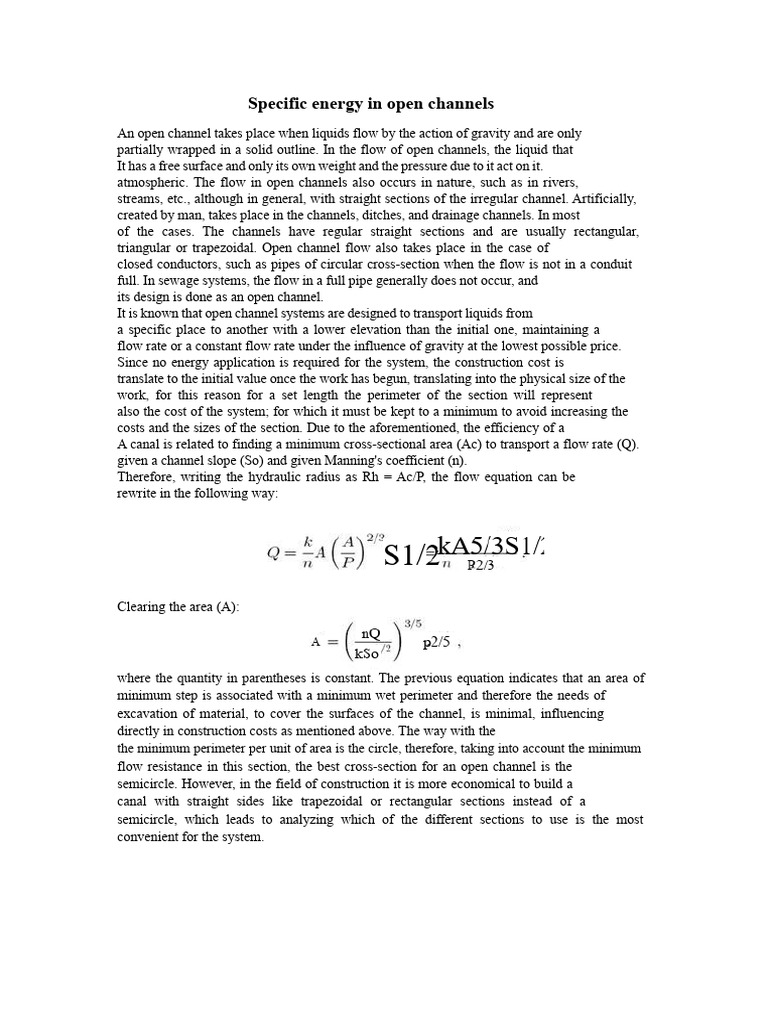 Specific Energy in Open Channel Flow | PDF | Slope | Pressure