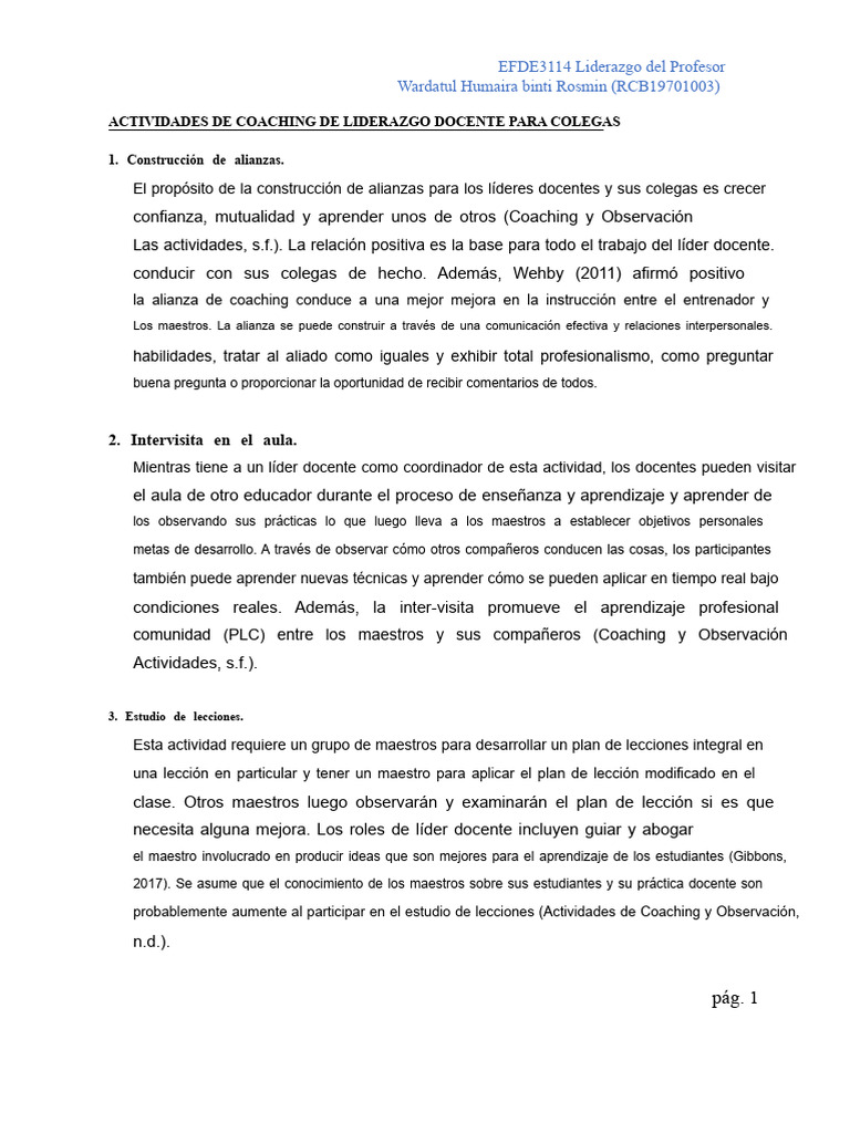 D1 Actividades de Coaching para Líderes Docentes | PDF | Enseñando ...