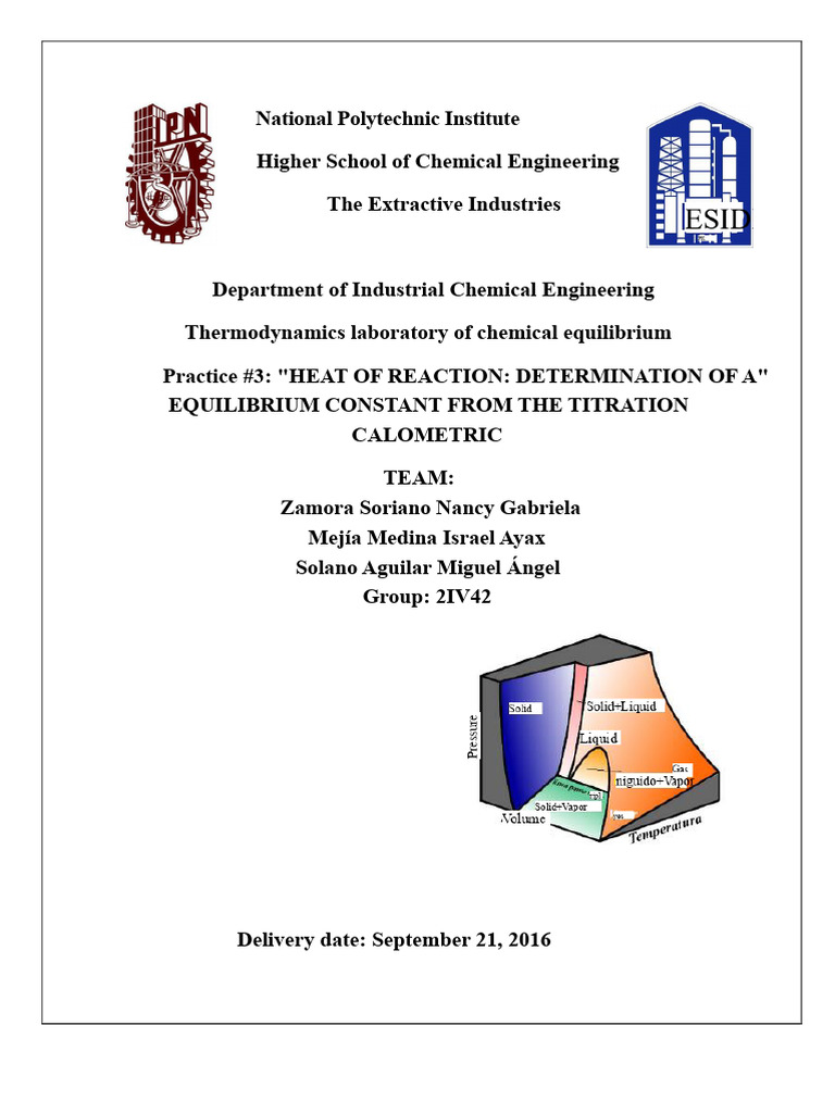 Practice 3 Thermodynamics of Chemical Equilibrium ESIQIE IPN | PDF | Chemical Equilibrium | Heat