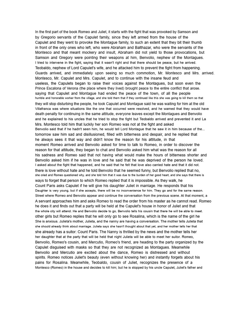 In The First Part of The Book Romeo and Juliet, It Begins With The ...