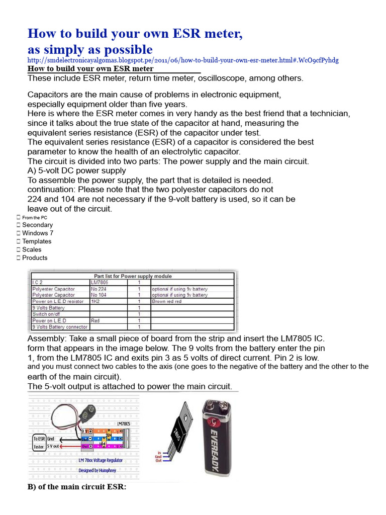 How To Build Your Own ESR Meter | PDF | Capacitor | Electrical Components
