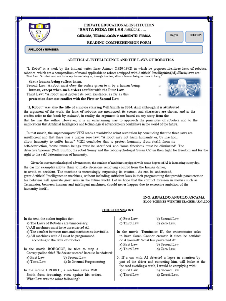 Reading Comprehension Robotics | PDF | Artificial Intelligence ...