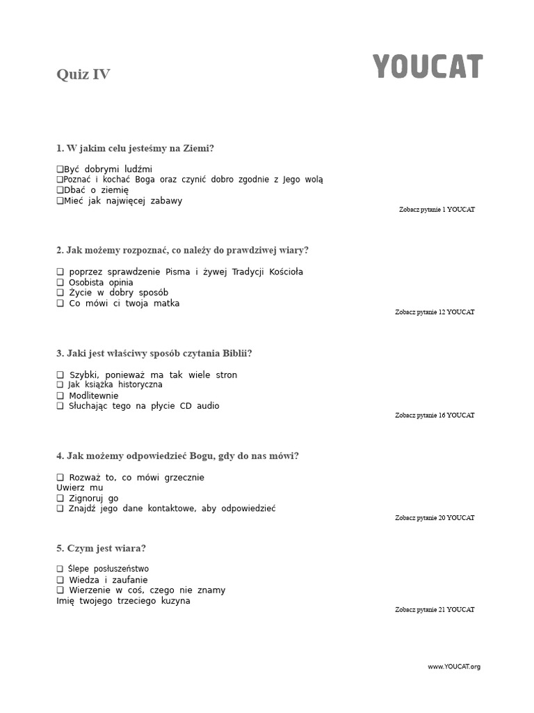 Youcat Quiz 1 PL | PDF