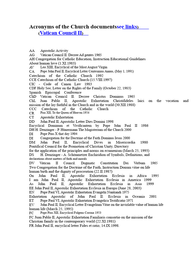 Church Document Acronyms Explained | PDF | Pope John Paul Ii | Catholic ...