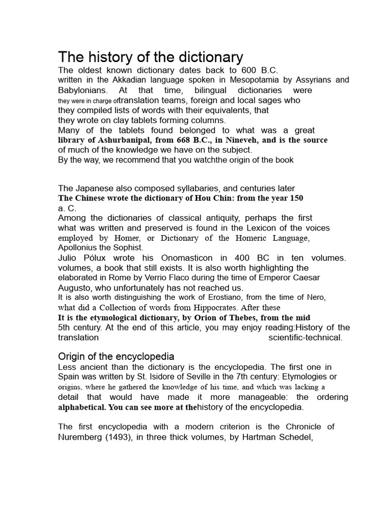 History of Dictionaries and Encyclopedias | PDF | Dictionary ...