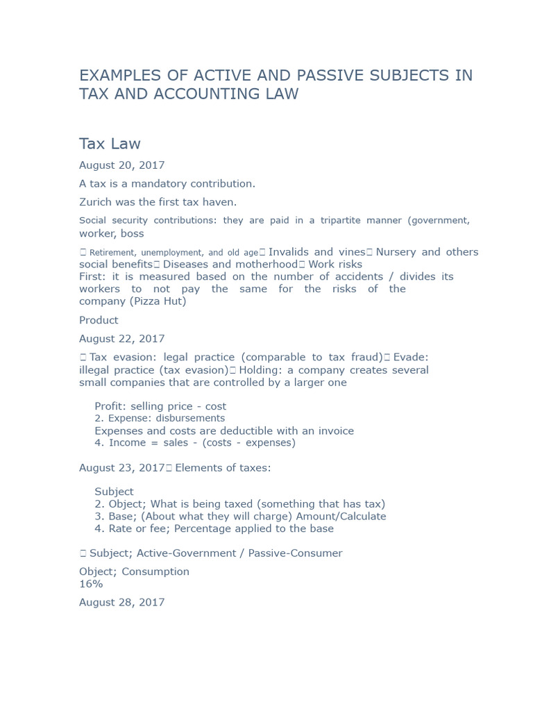 Examples of Active and Passive Subjects in Tax and Accounting Law | PDF ...