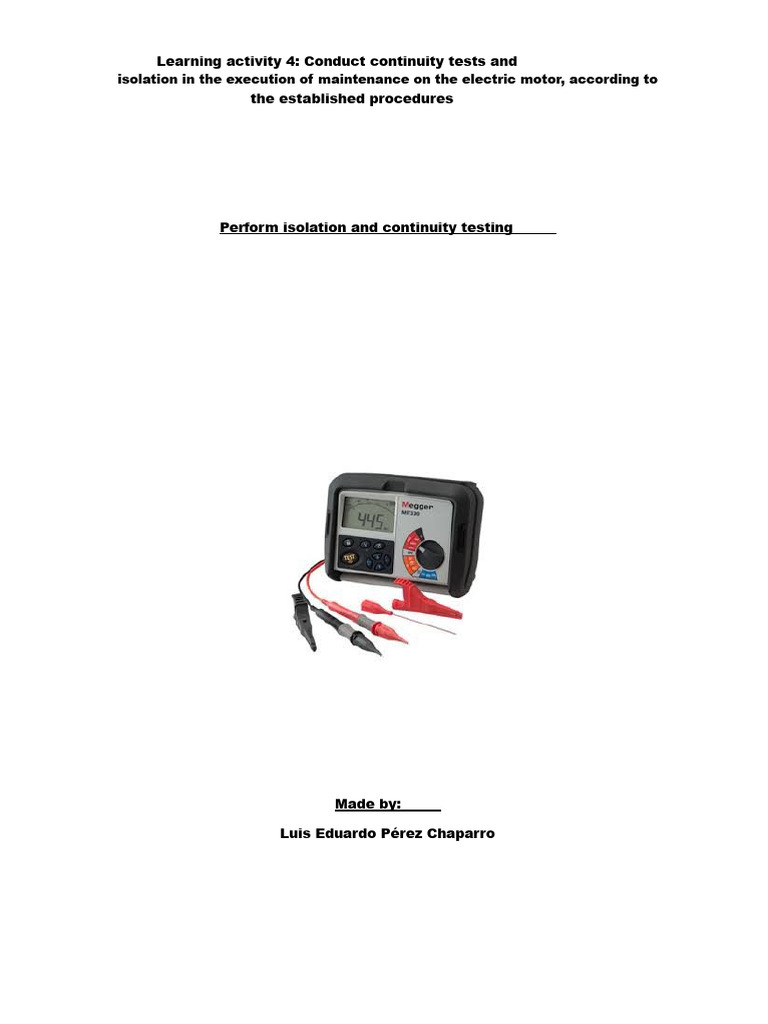 Perform Insulation and Continuity Testing | PDF | Insulator ...