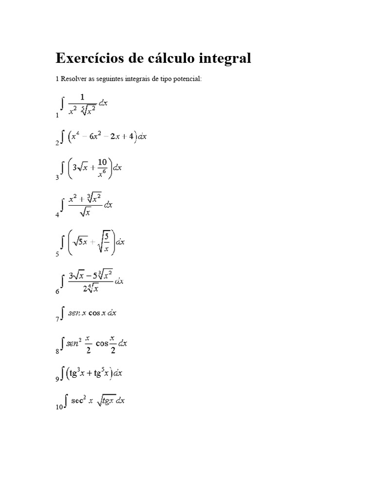 Exercícios de Cálculo Integral e Métodos | PDF | Integrante | Cálculo