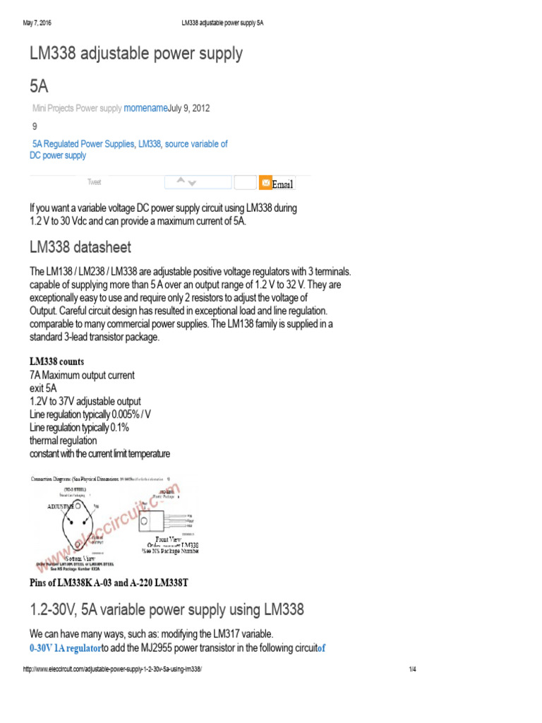 LM338 5A Adjustable Power Supply Guide | PDF | Power Supply | Rectifier