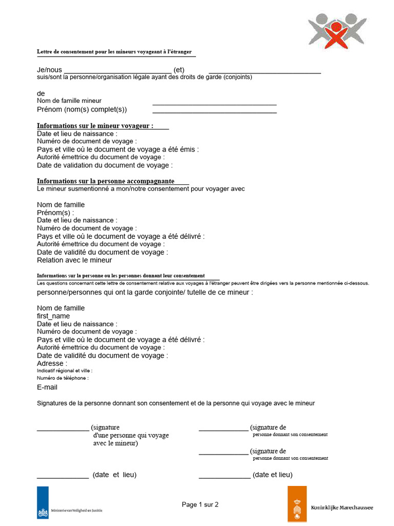 Lettre de Consentement Pour Les Enfants Voyageant À L'étranger | PDF ...